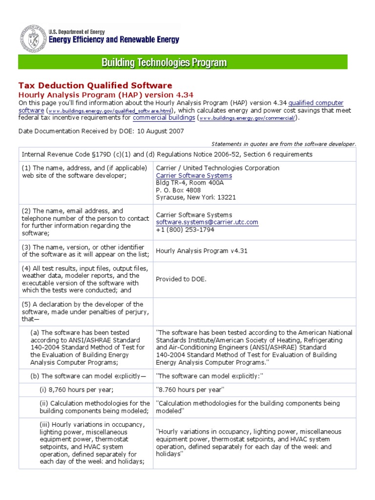 Tax Deduction Qualified Software: Hourly Analysis Program (HAP) Version ...