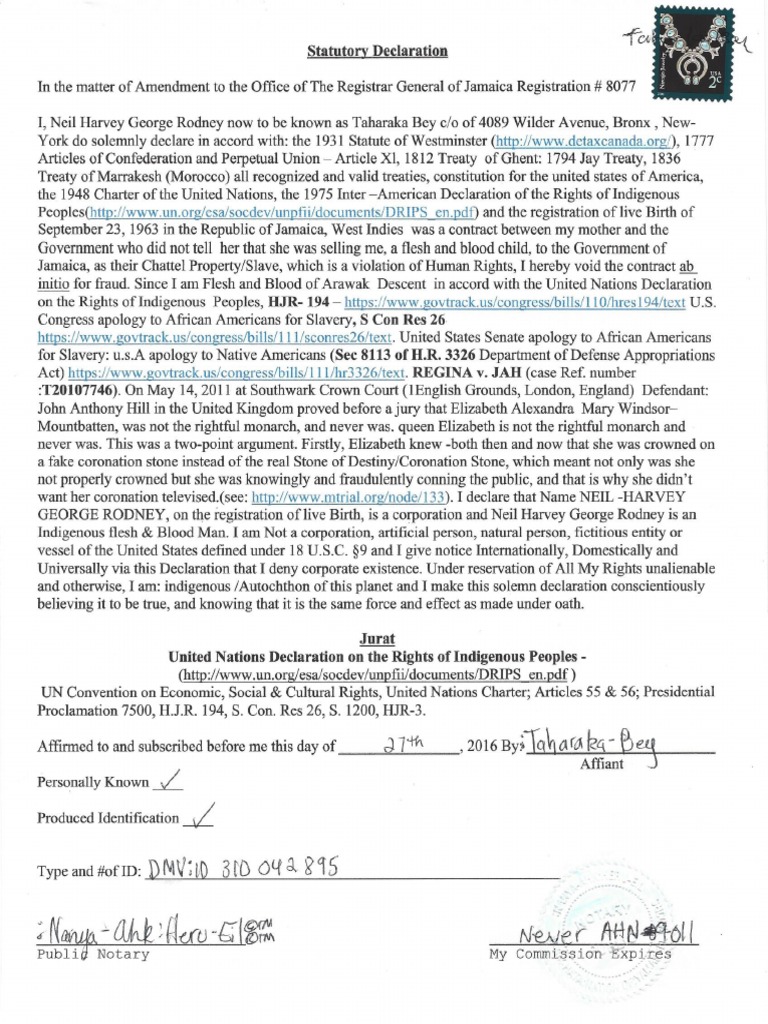 Taharka Bey's Satutory Declaration | PDF