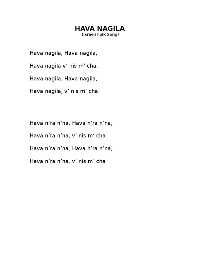 Hava Nagila Just The Lyrics | PDF