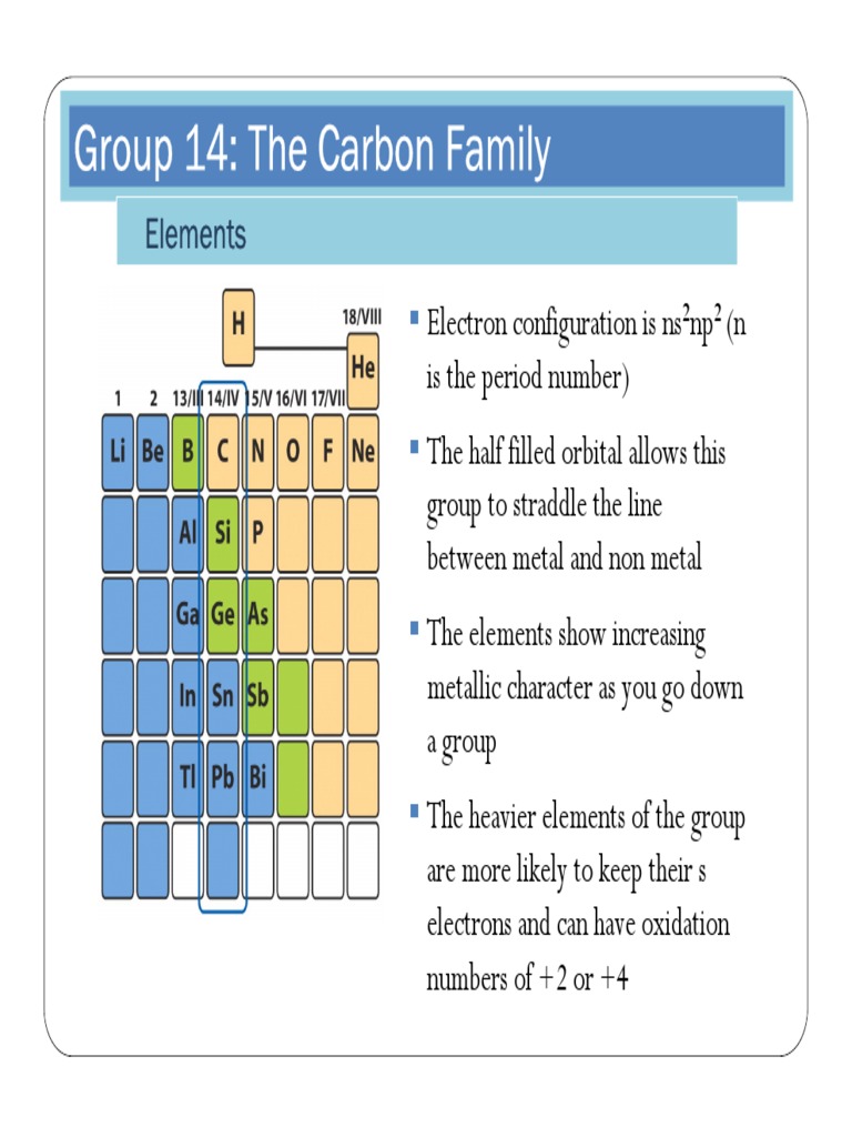 Group 14: The Carbon Family: Elements | PDF | Carbon | Silicon