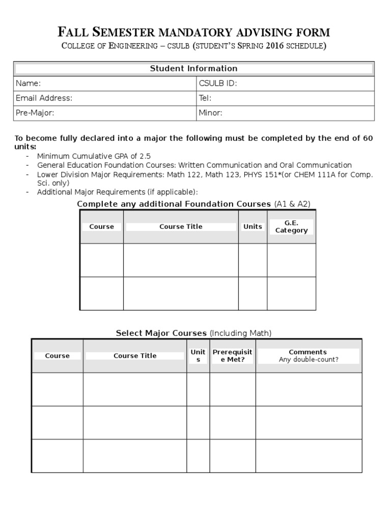 CSULB Fall Semester Advising Form | PDF | Computers | Technology ...