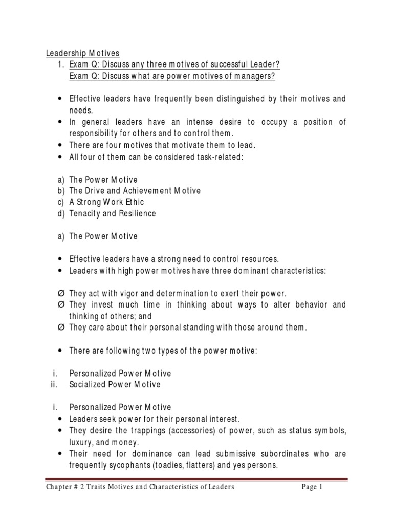 Leadership Motives | PDF | Leadership | Motivation