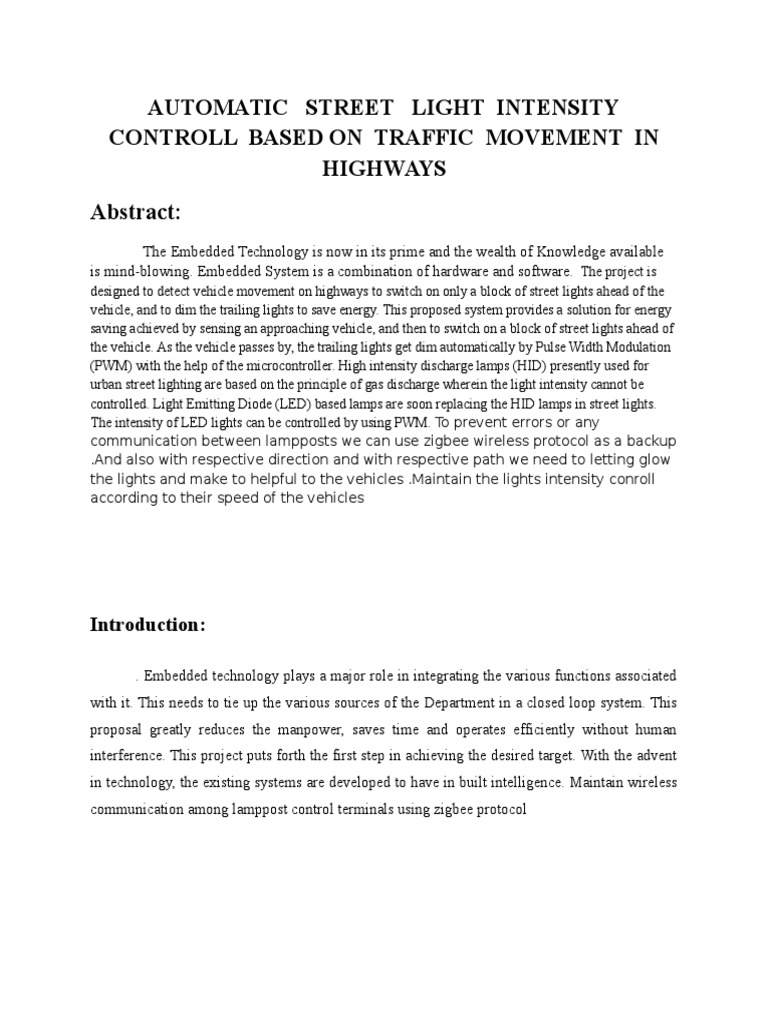 Automatic Street Light On Highways | PDF | Street Light | Infrared