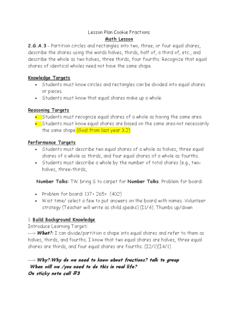 Lesson Plan Cookie Fractions | PDF | Lesson Plan | Communication