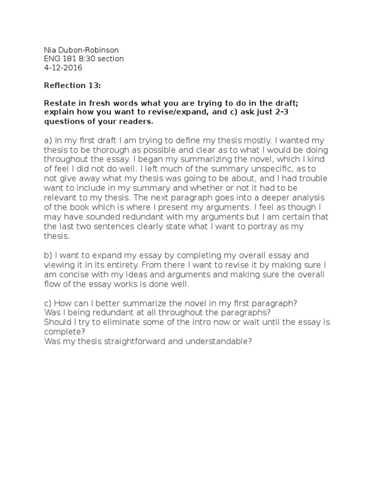 Reflection 13 Eng 181 | PDF