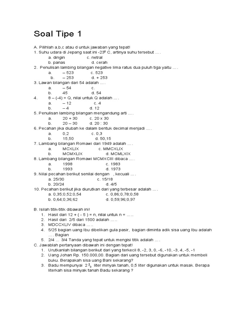 Soal Uts MTK Kelas 4 Semester 2 | PDF
