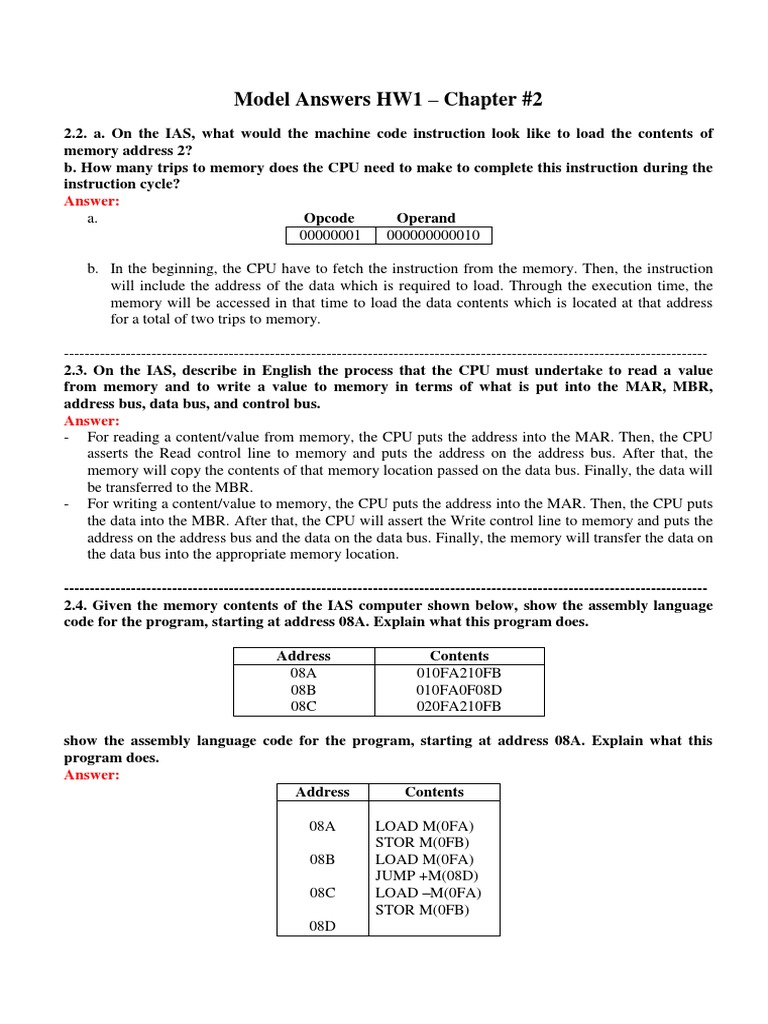 Model Answers - HW1 | PDF | Instruction Set | Central Processing Unit