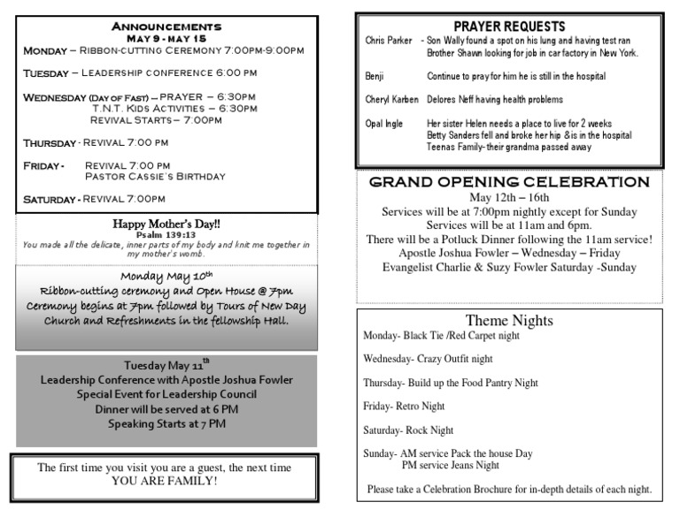 Church Bulletin Prayer Requests | PDF | Religious Behaviour And Experience