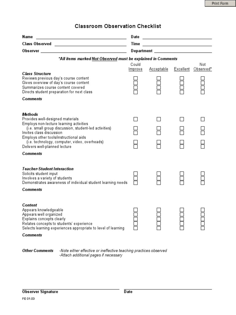 Classroom Observation Guide | PDF | Computers