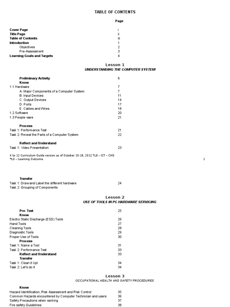Computer Hardware Servicing Course Guide | PDF | Occupational Safety ...