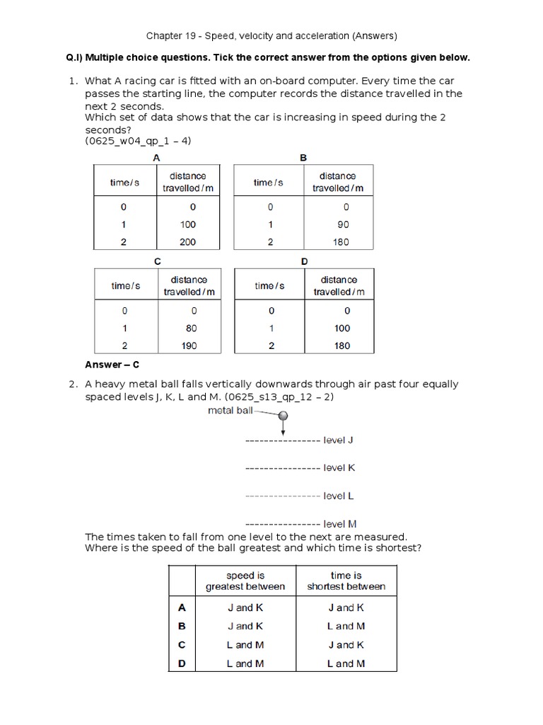 19 - Speed, Velocity and Acceleration (Answers) | PDF | Acceleration ...
