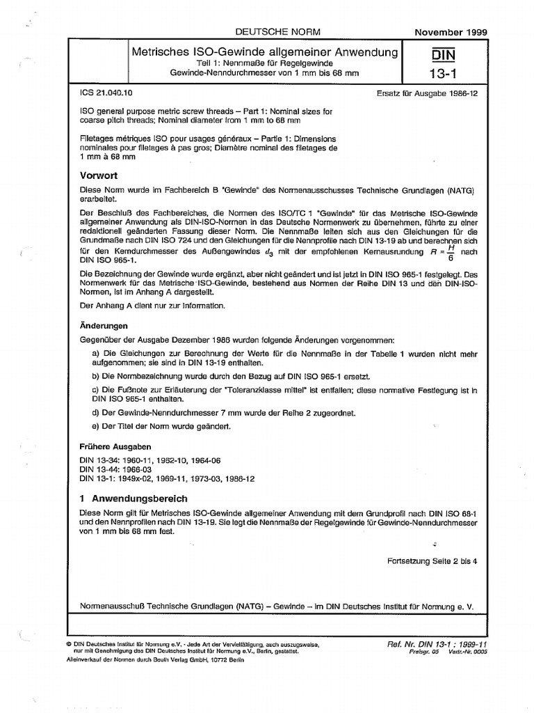 Din 13-1-1999 | PDF