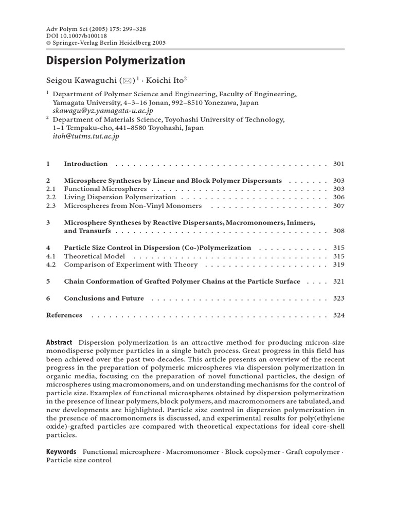 4.dispersion Polymerization | PDF | Copolymer | Polymerization
