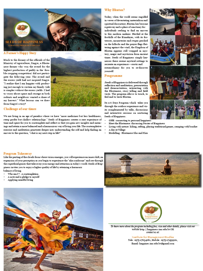 Seeds Of Happiness Brochure Pdf Bhutan Personal Development