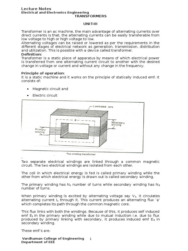 Unit III (Transformer) | PDF | Transformer | Alternating Current