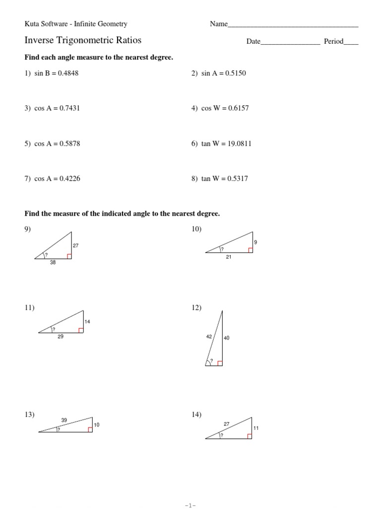 Right Triangle Inverse Trig Worksheet | PDF