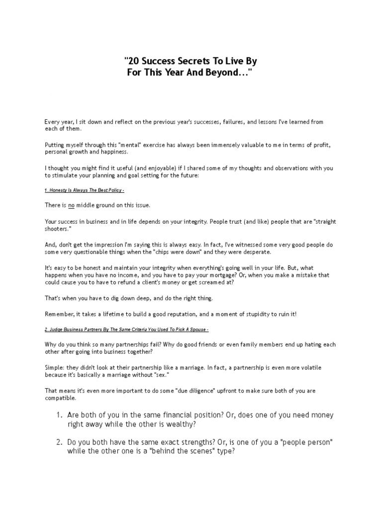 20 Success Secrets To Live by | PDF | Wealth | Hotel