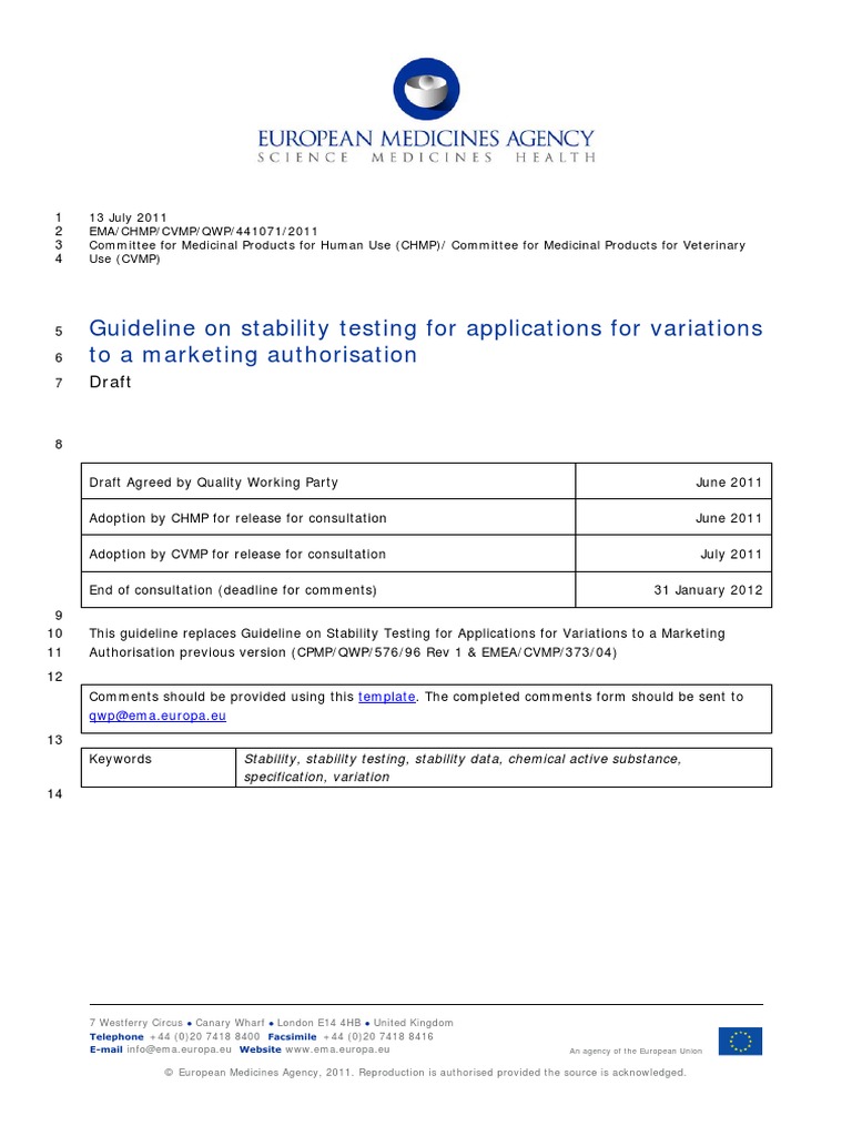 Guideline On Stability Testing For Applications For Variations To A ...