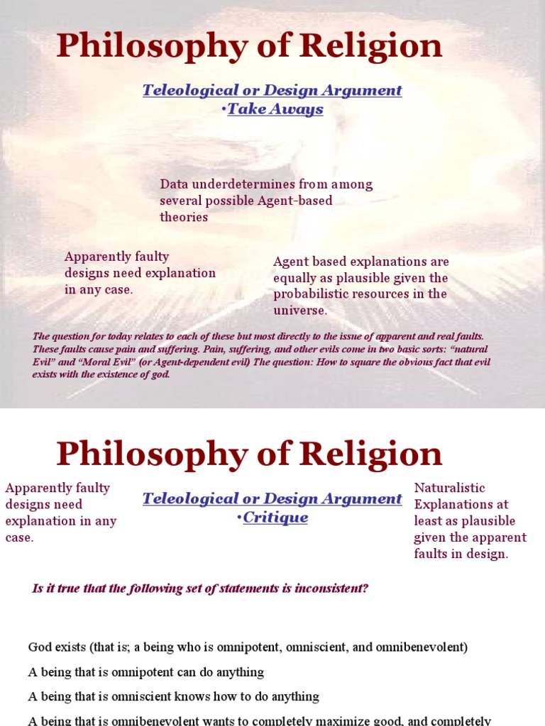 Philosophy of Religion: Teleological or Design Argument | PDF | Evil ...
