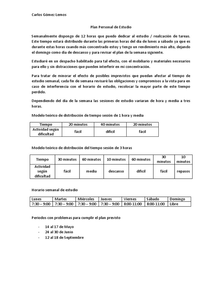 Plan Personal de Estudio | PDF