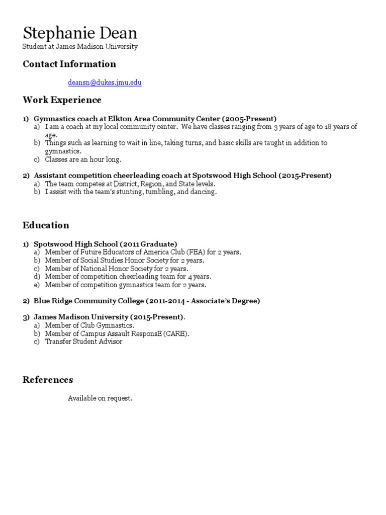 Stephanie Dean: Contact Information | PDF | Sports & Recreation