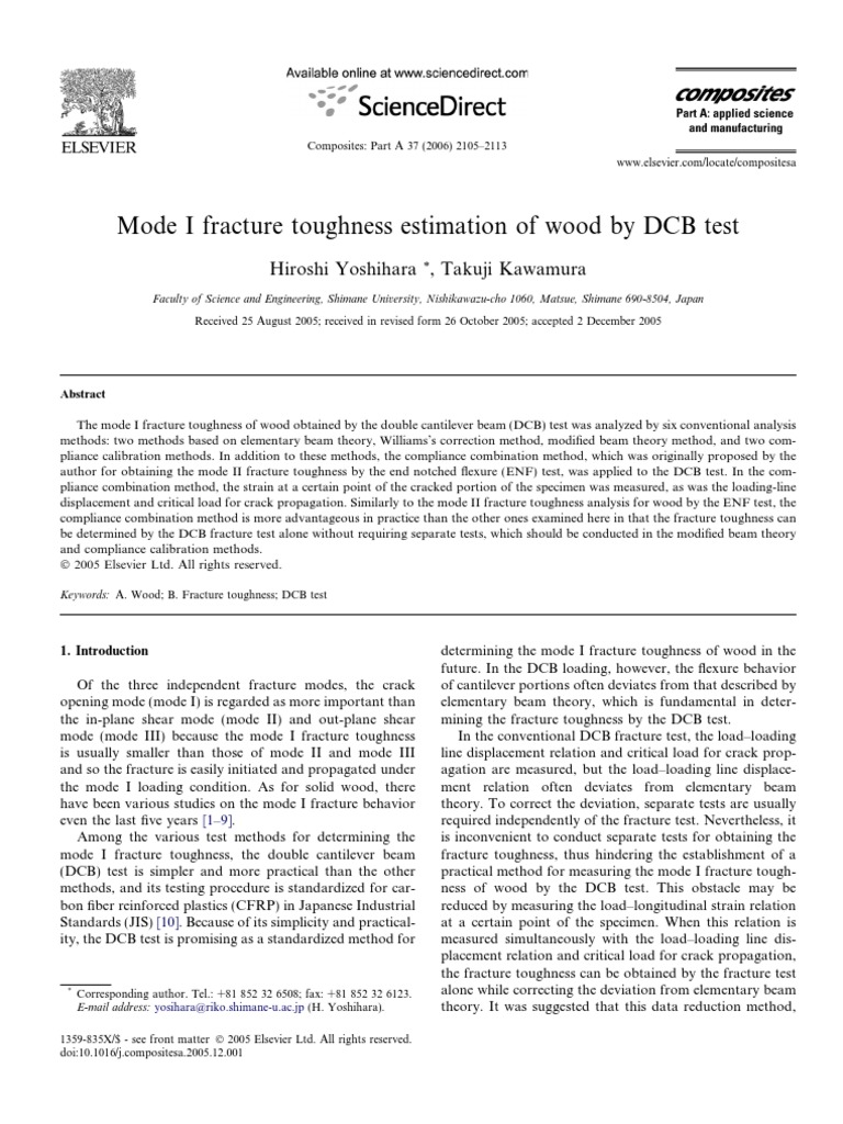 Mode I Fracture Toughness Estimation of Wood by DCB Test | PDF ...