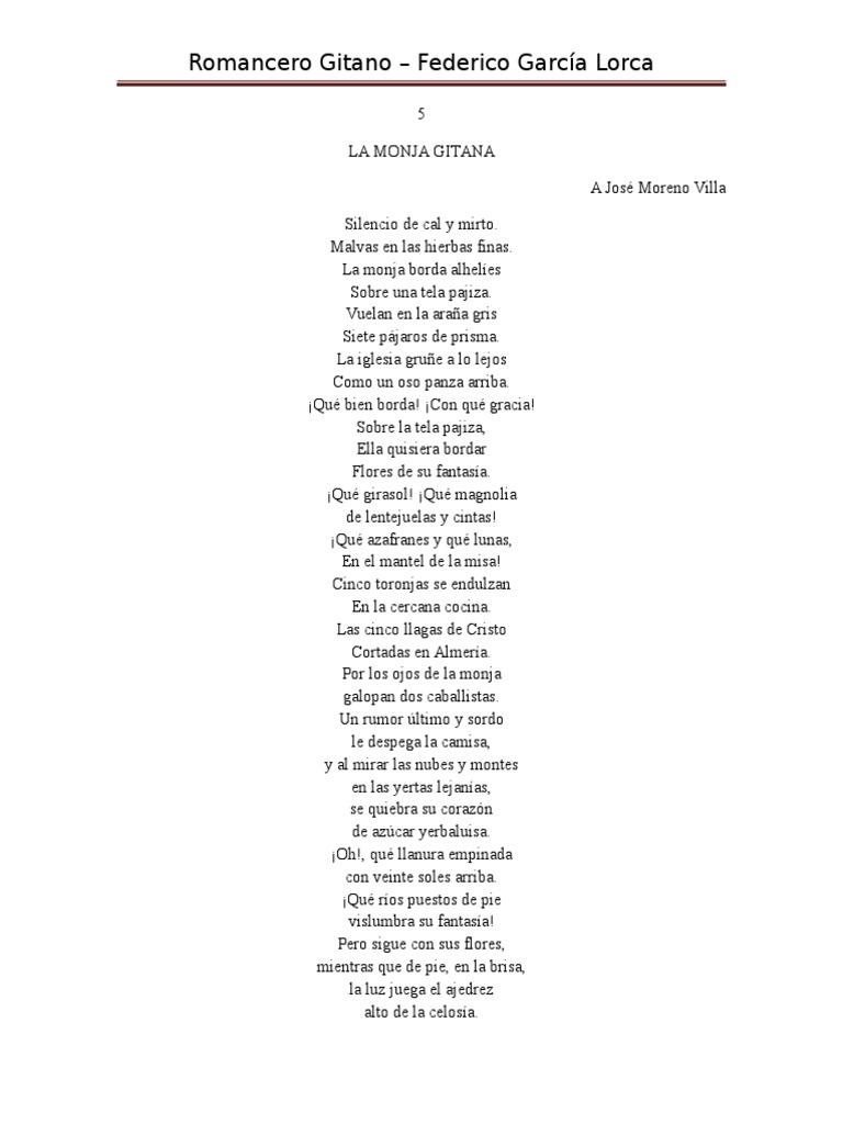 La Monja Gitana - Lorca | PDF | Poesía | Clásicos