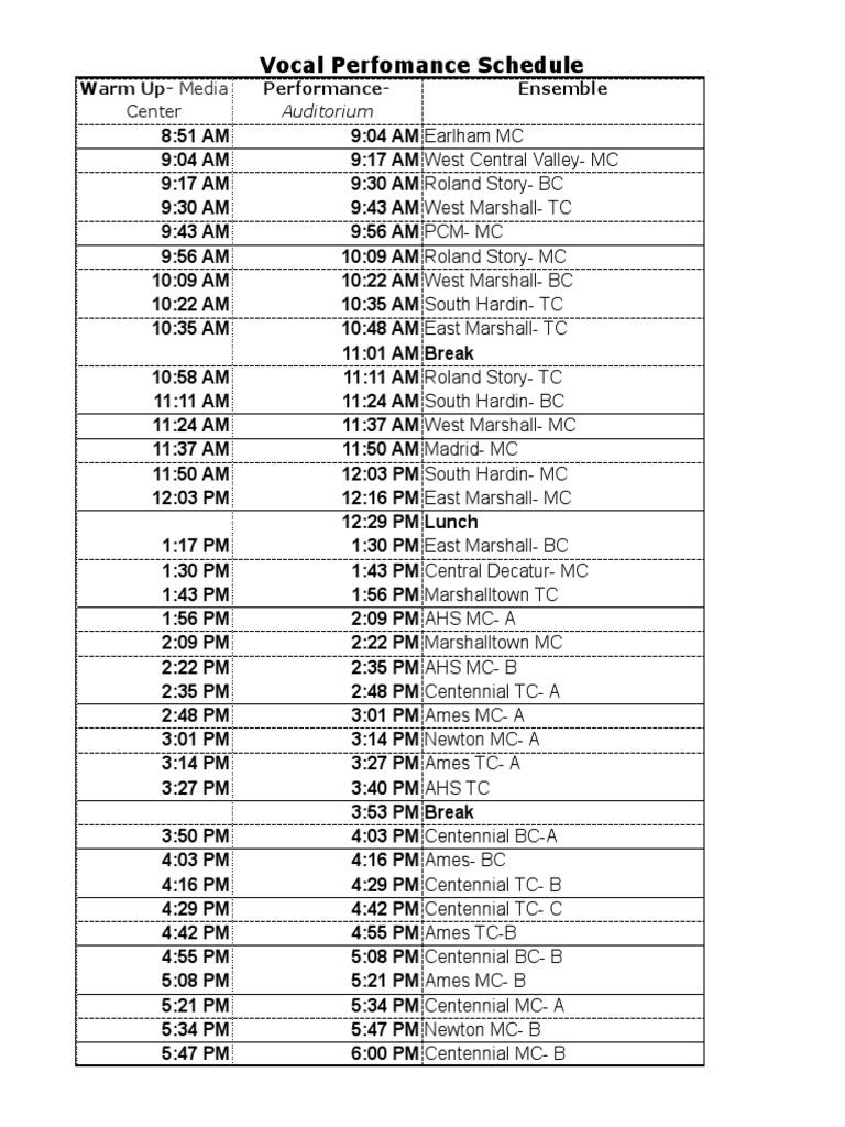 Vocal Performance Event Schedule | PDF