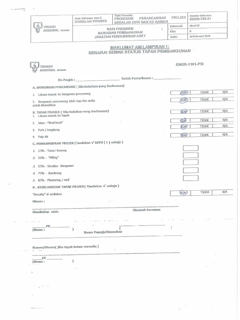 TNB Substation Inspection Checklist - 25 Feb 2015 | PDF