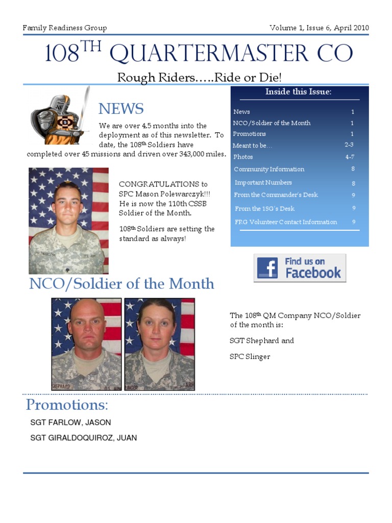 108th QM April FRG Newsletter | PDF | Military | Military Science