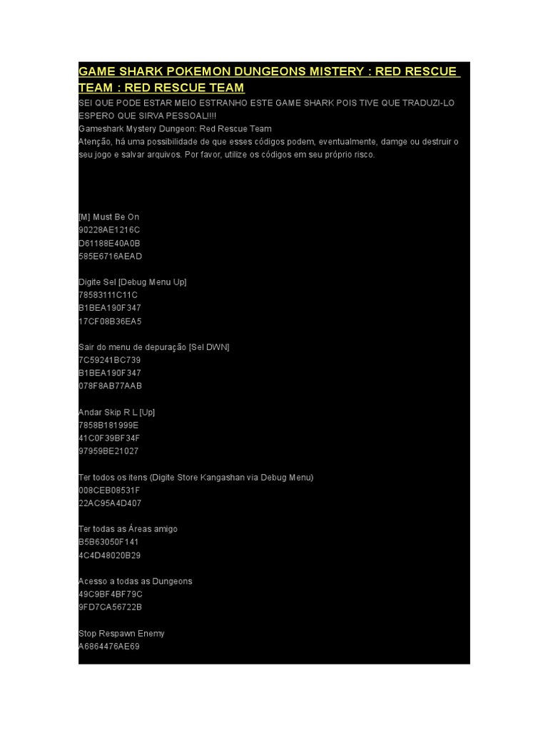 Game Shark Cheats for Red Rescue Team | PDF | Video Games | Video Game ...