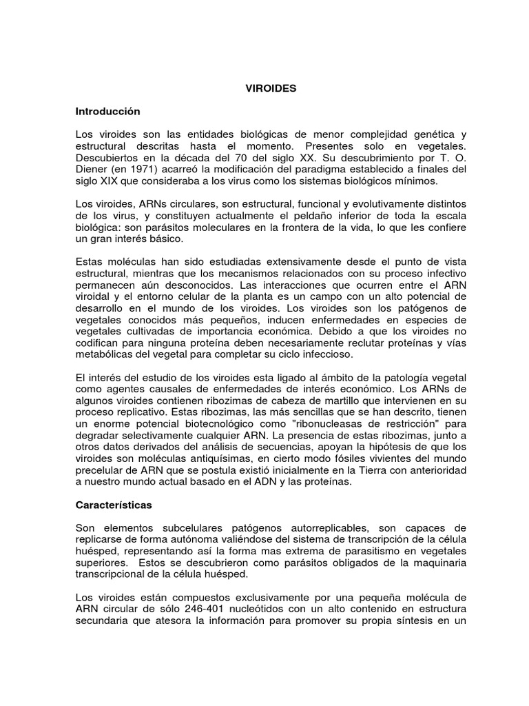 Viroides y Virusoides | PDF | Rna | Replicación De Adn