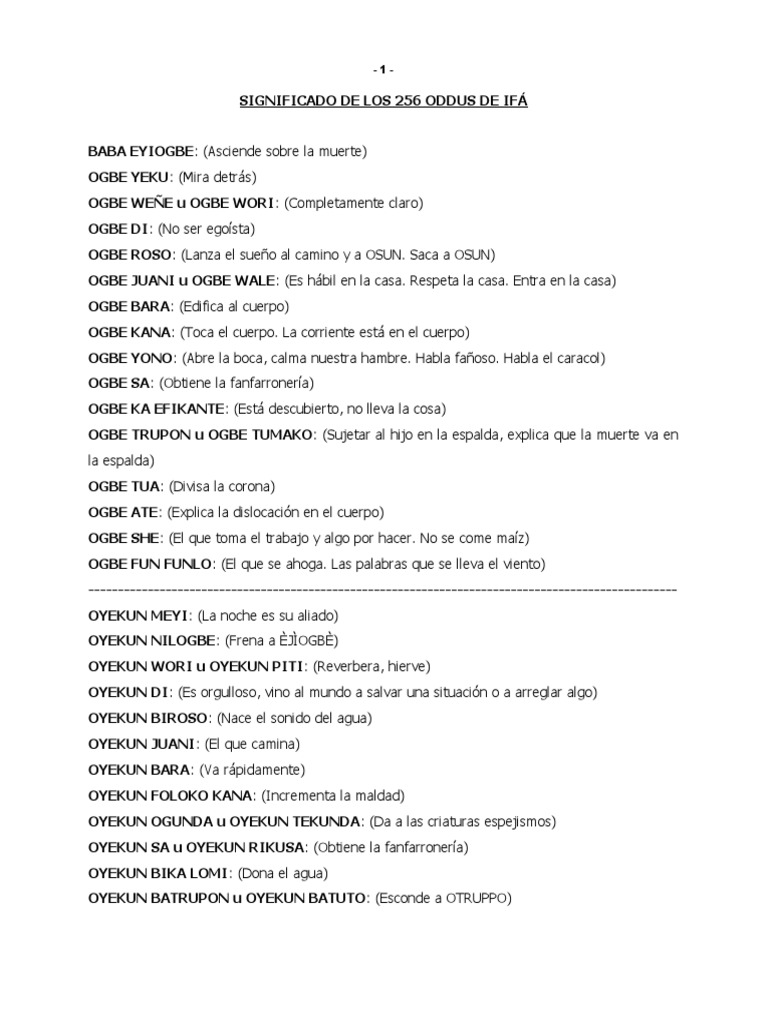 Significado de Los 256 Odu de Ifá | PDF | Santeria | Religión y creencia