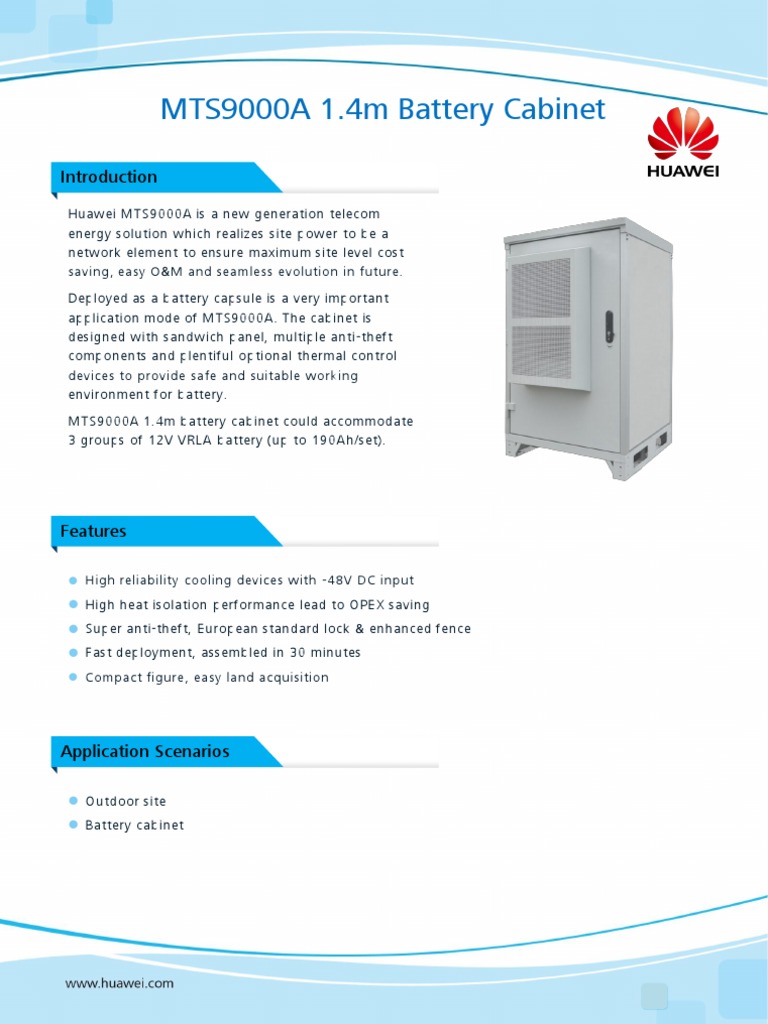 Huawei MTS9000A Battery Cabinet Overview | PDF