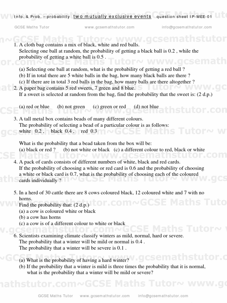 GCSE Probability: Mutually Exclusive Events | PDF | Teaching Mathematics