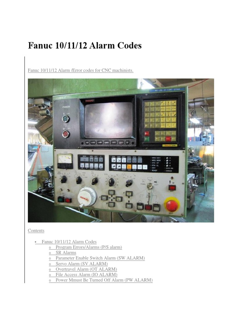 Fanuc 10 Alarm List | PDF | Macro (Computer Science) | Analog To ...