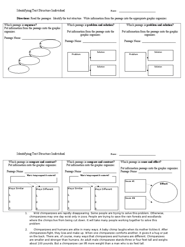 Identifying Text Structures Worksheet | PDF | Crocodilians | Chimpanzee