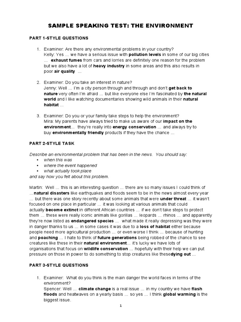 Sample Speaking Test PDF | PDF | Extinction | Nature