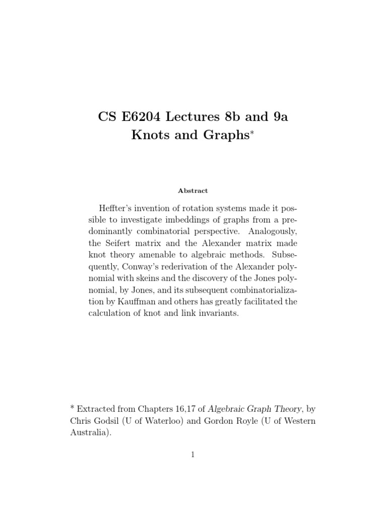 CS E6204 Lectures 8b and 9a Knots and Graphs | PDF | Graph Theory | Combinatorics