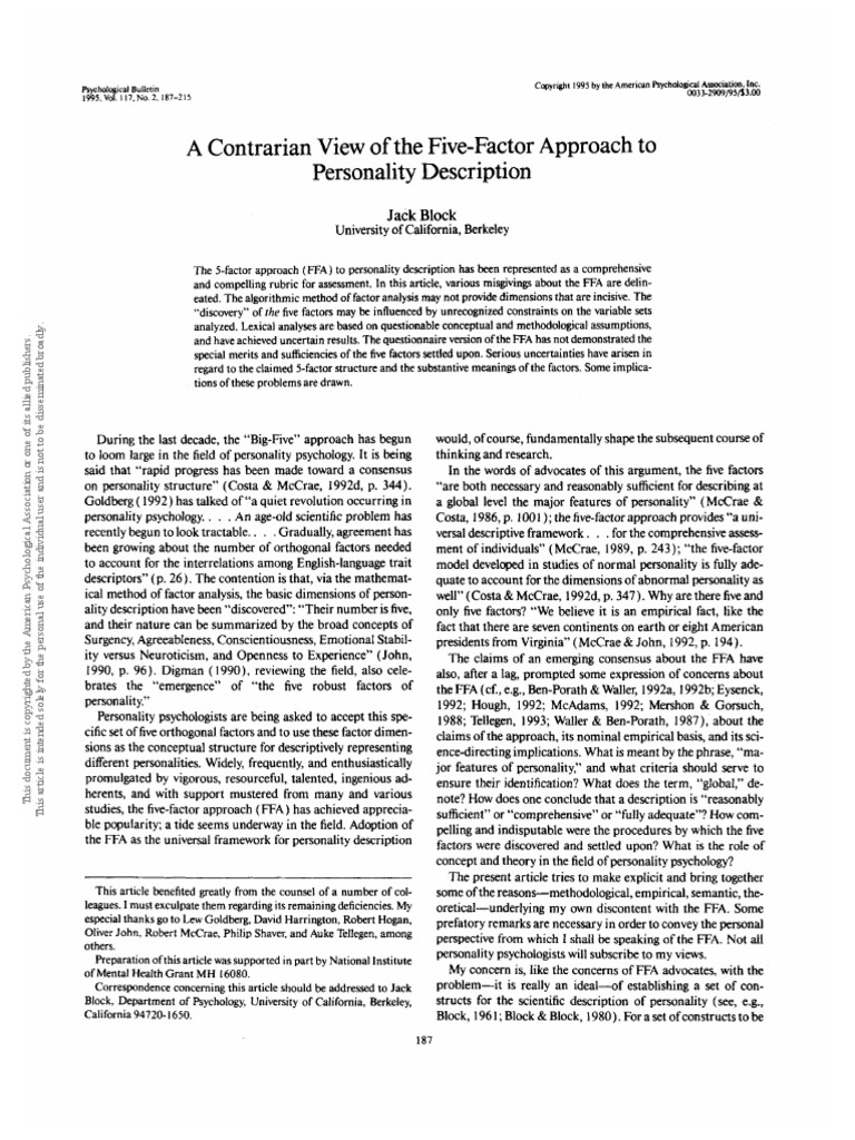 Five-Factor Personality Description | PDF | Factor Analysis ...