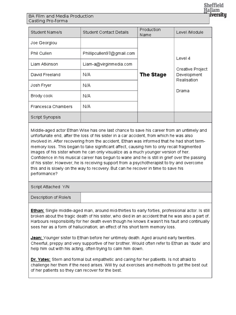 Casting Proforma | PDF | Empathy | Behavioural Sciences