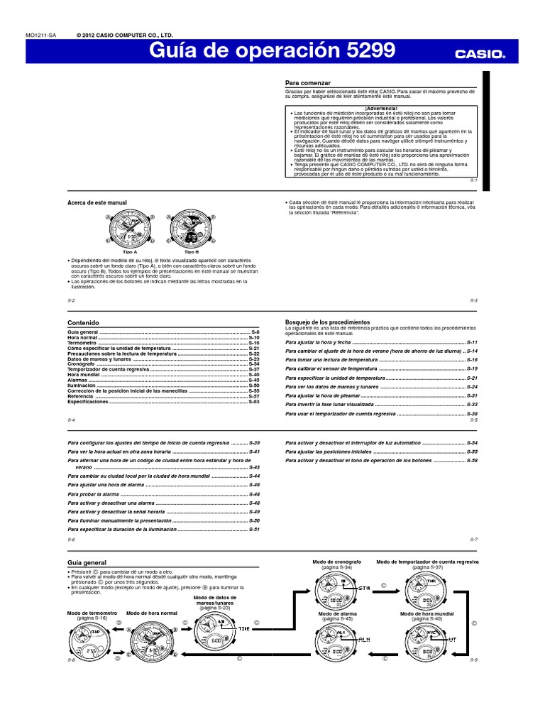 Reloj Casio 5299 (Instrucciones) | PDF | Horario de verano | Marea
