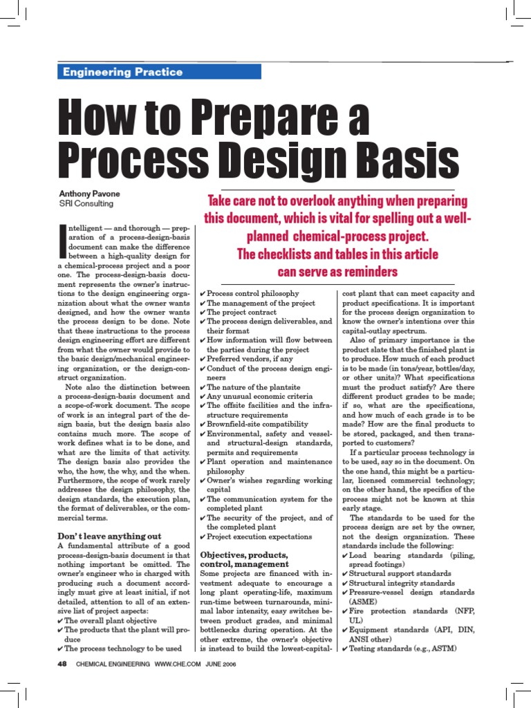 Process Design Basis | PDF | Specification (Technical Standard) | Design