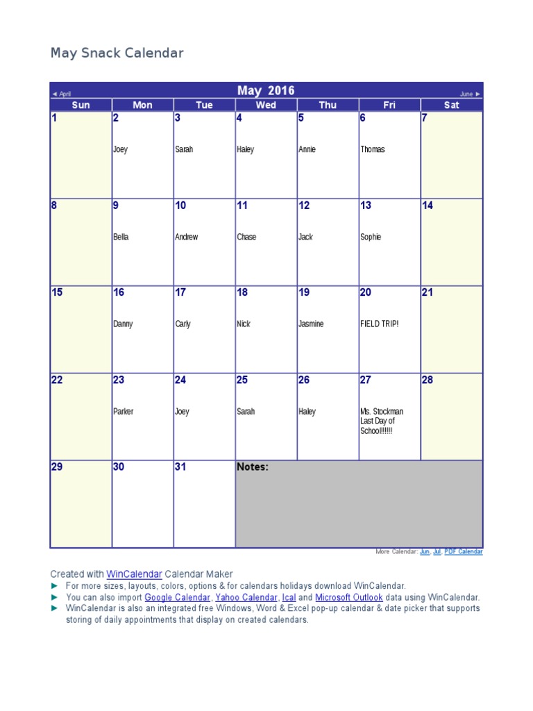 May 2016 Calendar | PDF | Career & Growth | Teaching Methods & Materials