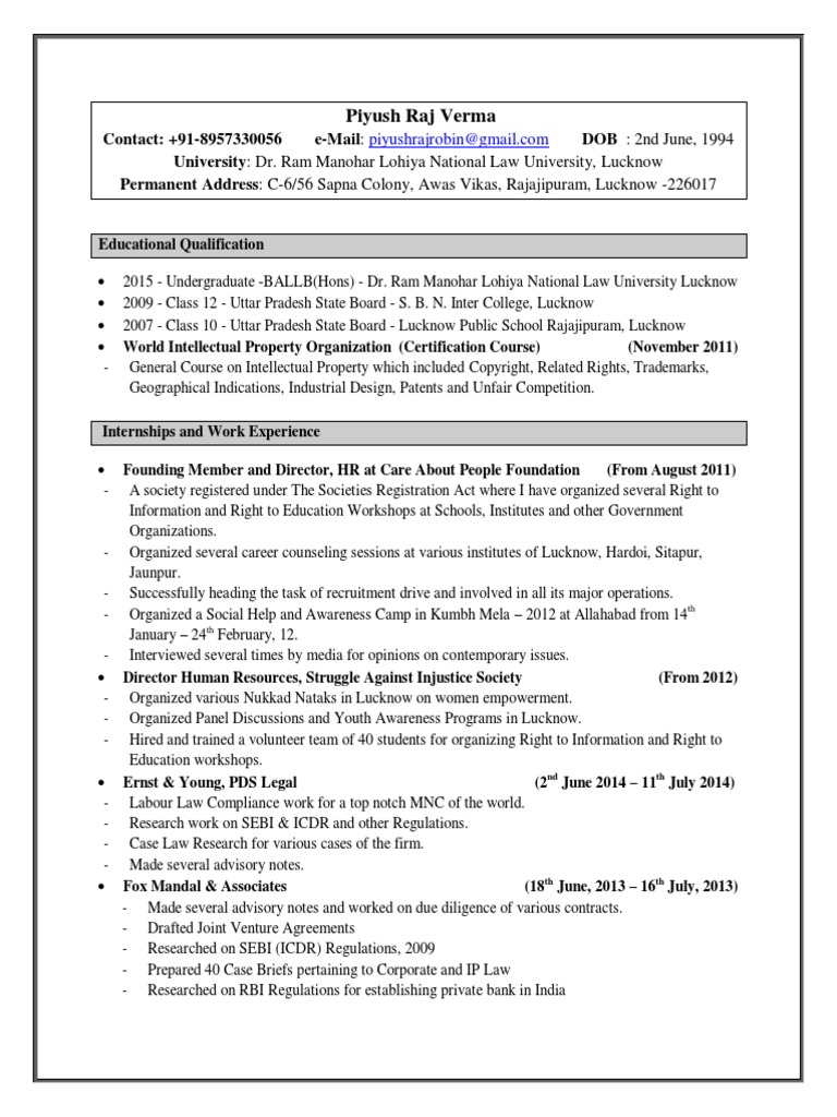 CV Piyush Raj Verma DEC14-2 | PDF | Mediation | United Nations