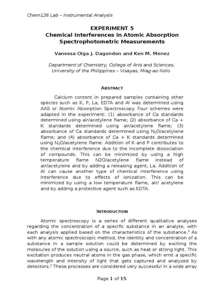 Chemical Interferences in Atomic Absorption Spectrophotometric ...