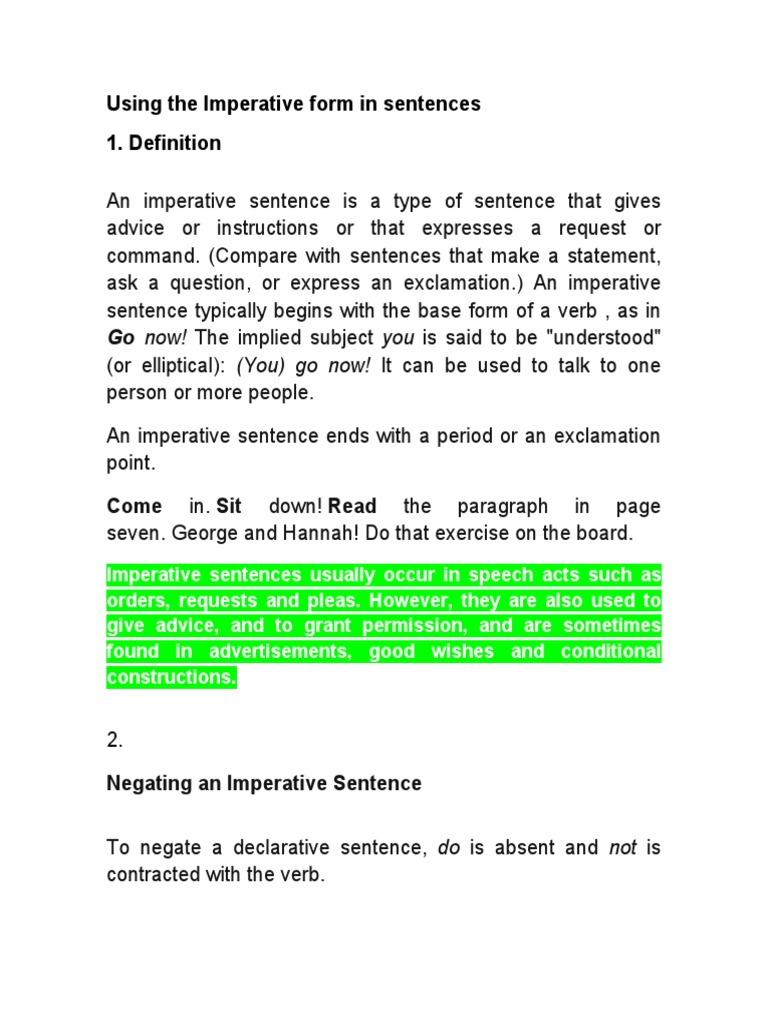 Using The Imperative Form in Sentences | Download Free PDF | Sentence ...