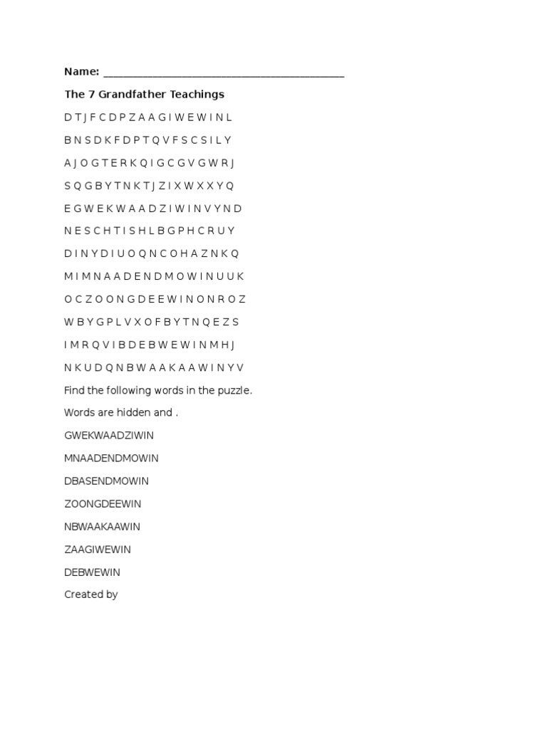 The 7 Grandfather Teachings Word Search | PDF