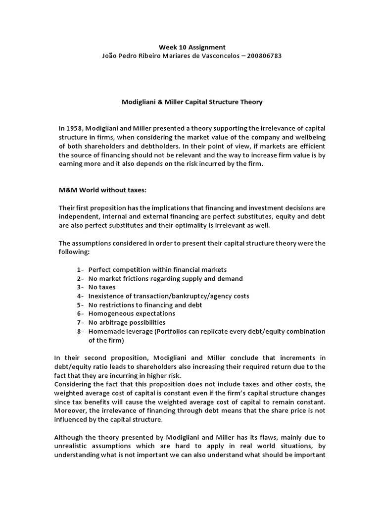 Modigliani & Miller Capital Structure Theory | PDF | Capital Structure ...