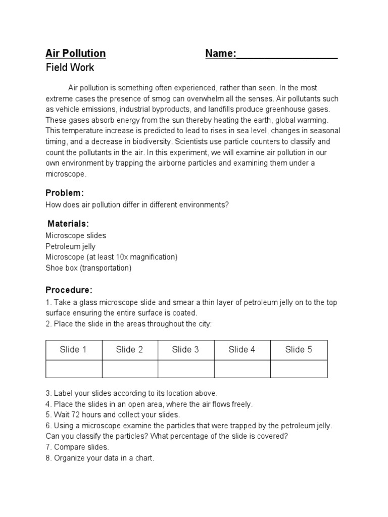 Airpollutionfieldwork | PDF | Science & Mathematics